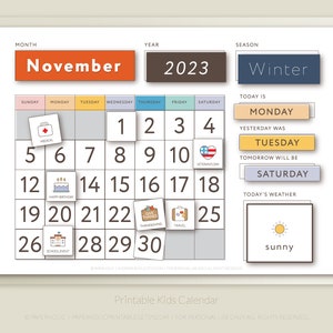 Kids Perpetual Calendar; Printable Learning Activity Homeschool ...