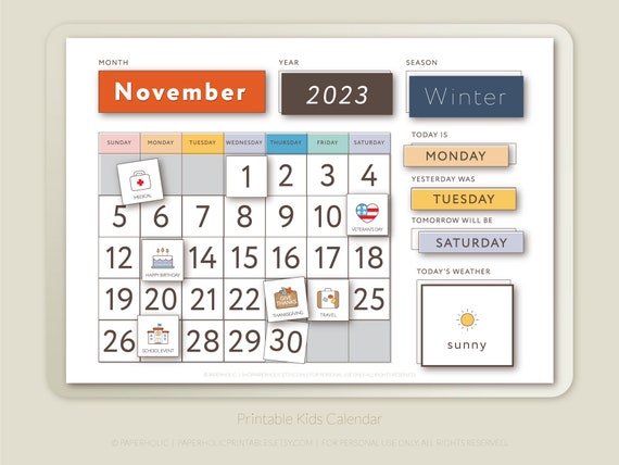 Kids Perpetual Calendar; Printable Learning Activity Homeschool ...