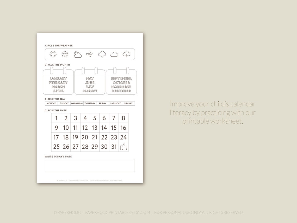 Kids Perpetual Calendar; Printable Learning Activity Homeschool ...