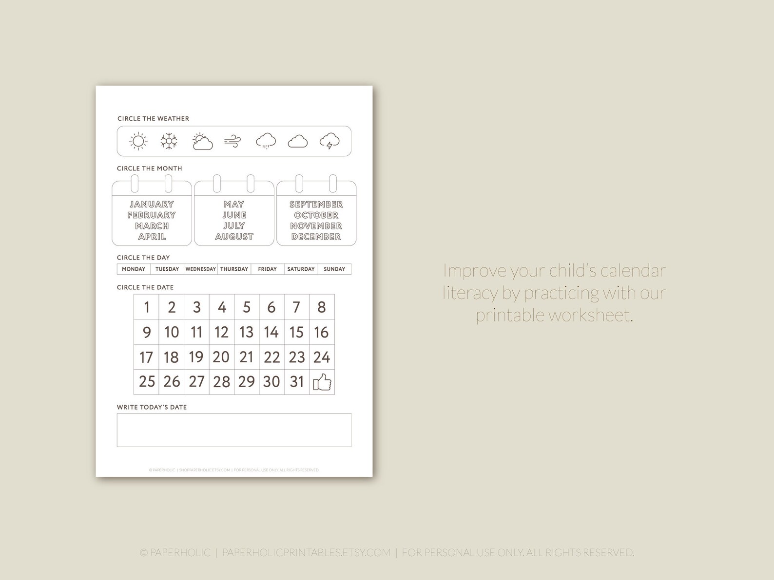 Kids Perpetual Calendar; Printable Learning Activity Homeschool ...