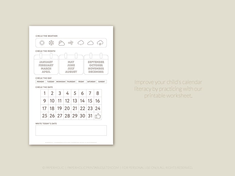 Kids Perpetual Calendar; Printable Learning Activity Homeschool ...