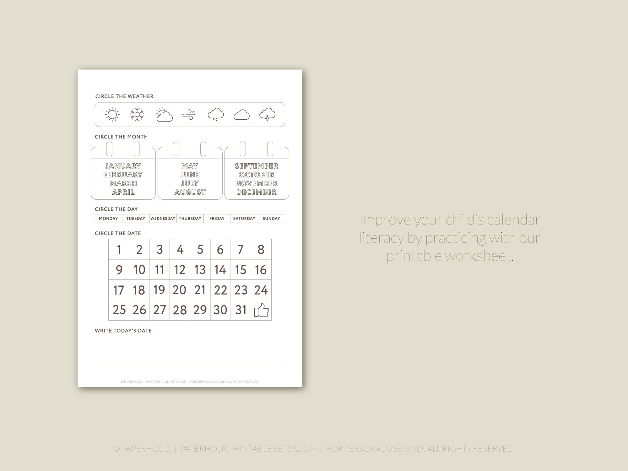 Kids Perpetual Calendar; Printable Learning Activity Homeschool ...