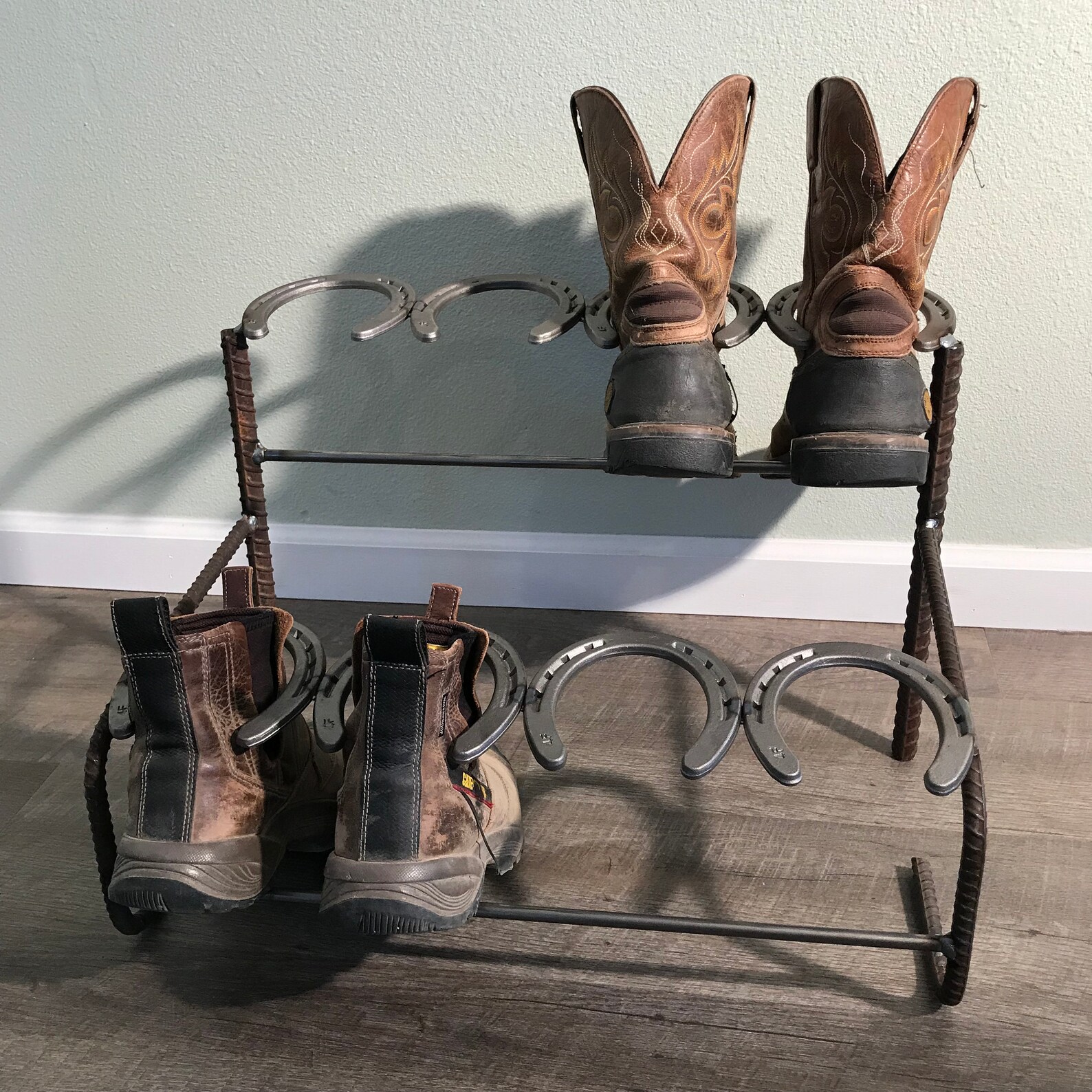 Rustic Double Decker Horseshoe Boot Rack 4 pairs The | Etsy