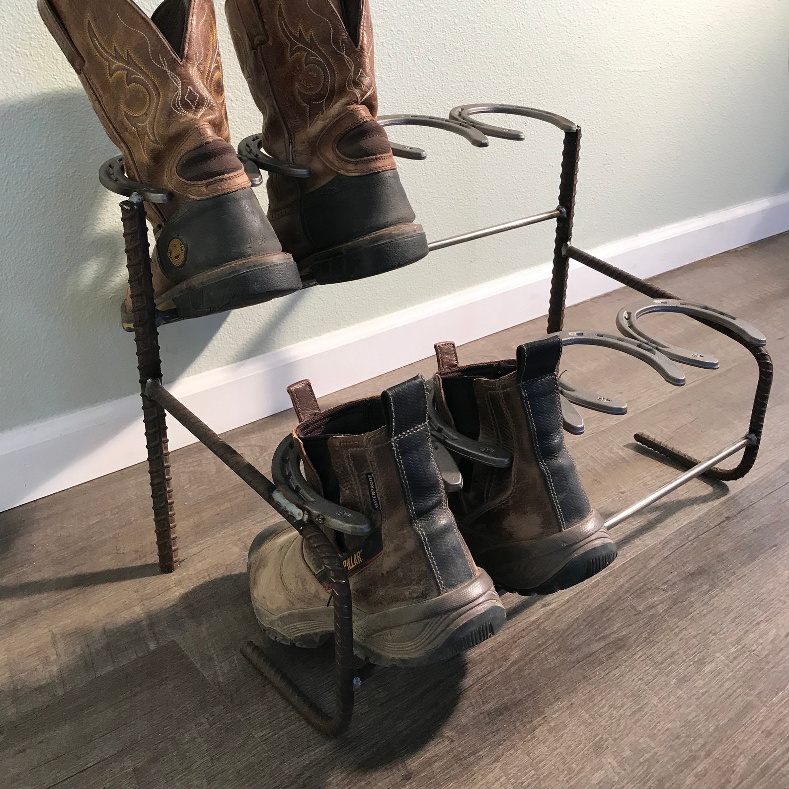 Rustic Double Decker Horseshoe Boot Rack 4 pairs The | Etsy