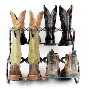 Rustic Double Decker Horseshoe Boot Rack - 4 Pairs - the Heritage Forge ...