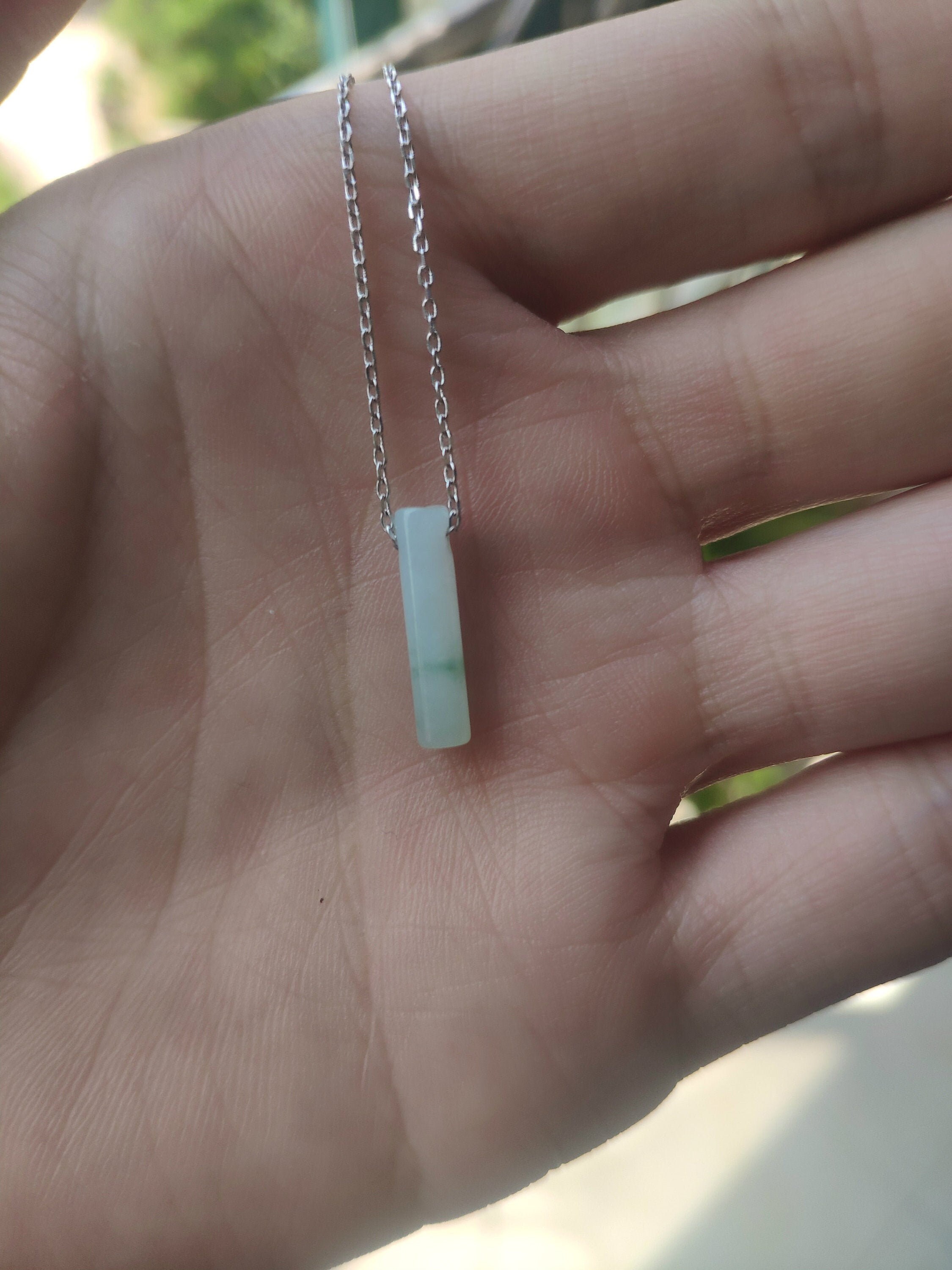 Natural White Jade Green Ribbon Dotted, Cylinder Shape Jade Pendant ...