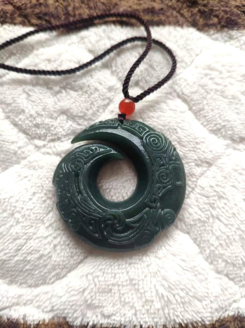 Natural Carved Dark Green Jade Good Luck Pendant - Etsy