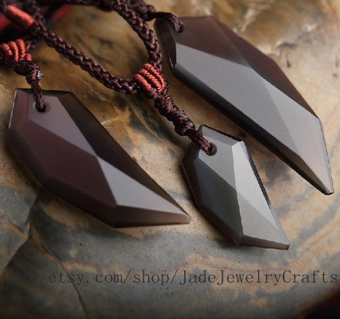 Natural Black Jade Spike Pendant Necklace, Tusk Necklace, Semi Precious ...