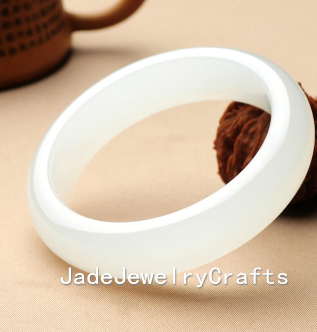Natural Carved White Jade Bangle Charm Bangle - Customize Size ( 52mm ...