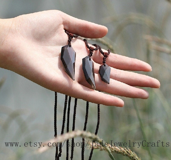 Natural Black Jade Spike Pendant Necklace Tusk Necklace Semi - Etsy