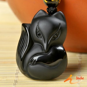 Carved Natural AAA Black Obsidian Stone Charm Good Luck Fox Pendant - Etsy