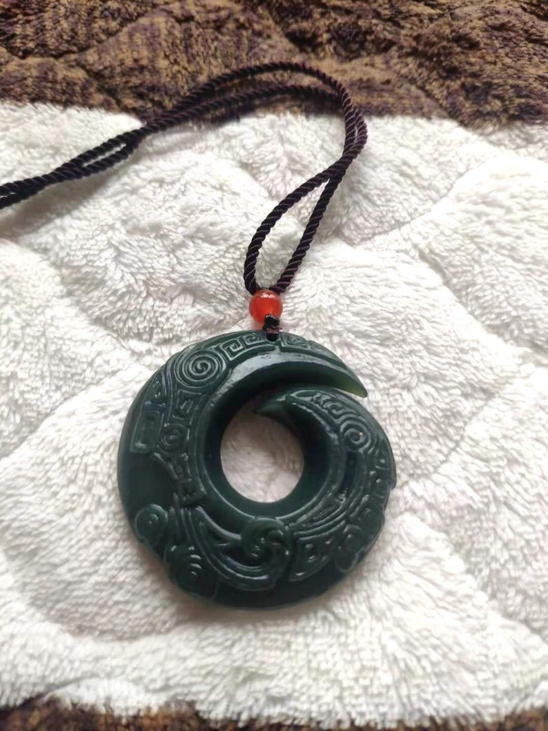 Natural Carved Dark Green Jade Good Luck Pendant - Etsy