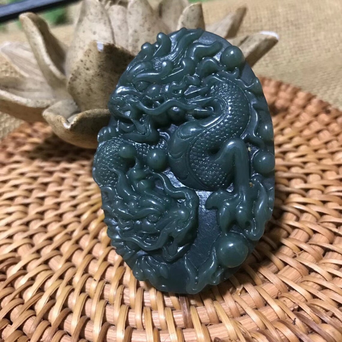 Carved Natural Drak Green Nephrite Jade Ancient Chinese Dragon - Etsy
