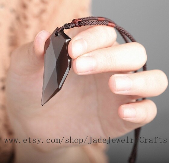 Natural Black Jade Spike Pendant Necklace Tusk Necklace Semi - Etsy