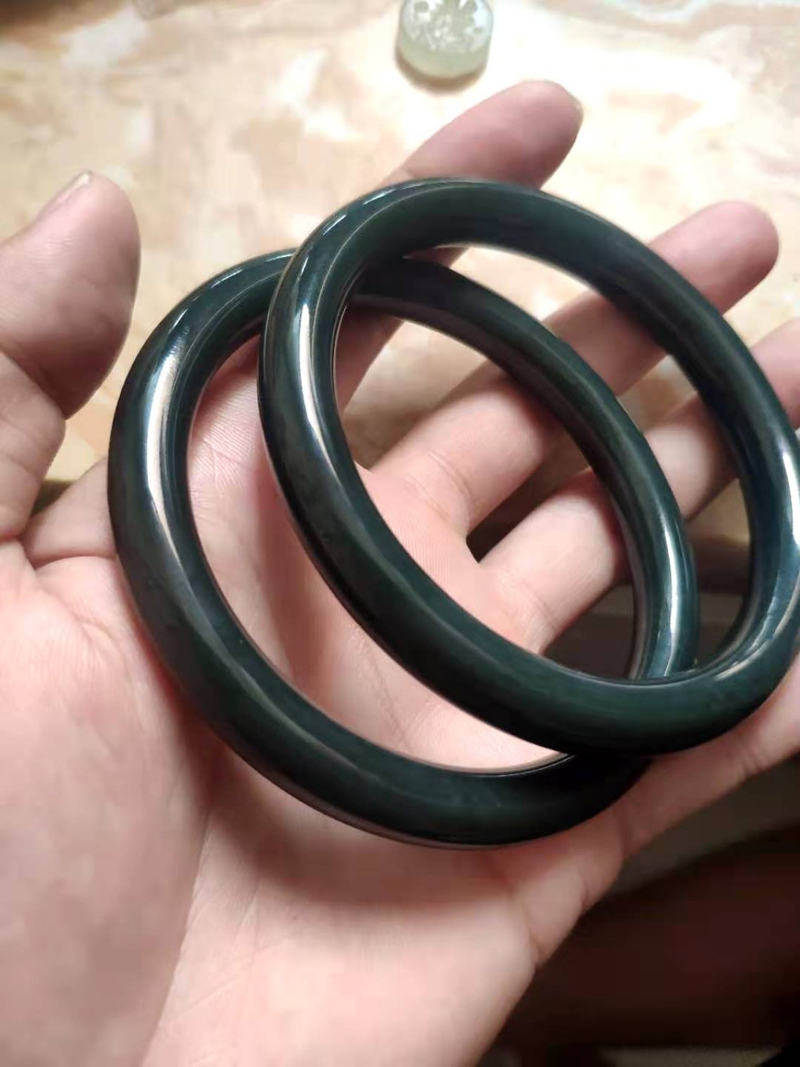 Natural the Blue Nephrite Jade Round Bracelet round Hetian - Etsy