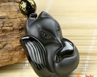 Natural Obsidian Carved Nine-tailed Fox Amulet Pendant It is - Etsy