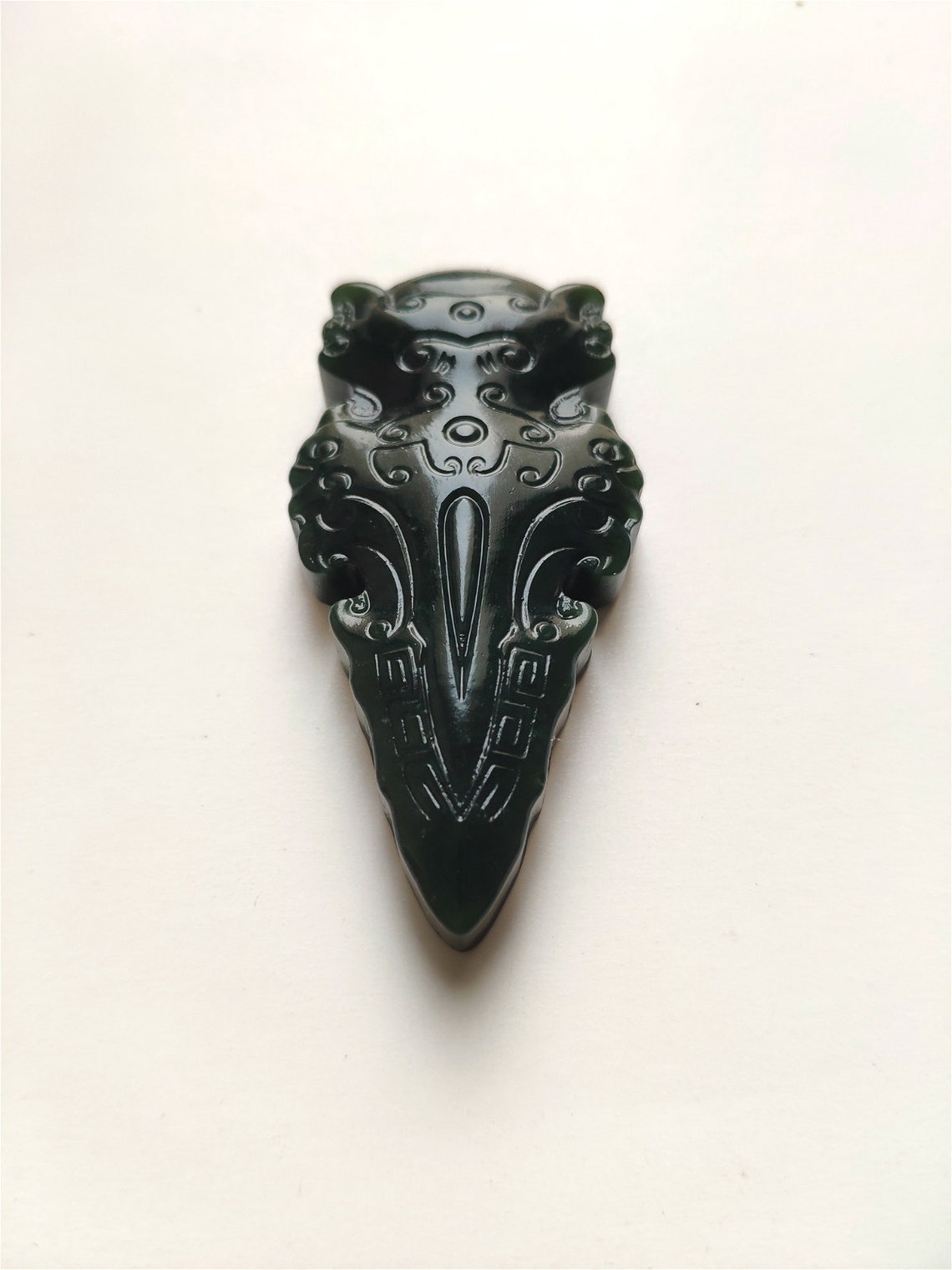 Natural Cyan Jade Carve Ancient Auspicious Animal Line Engraving Big ...