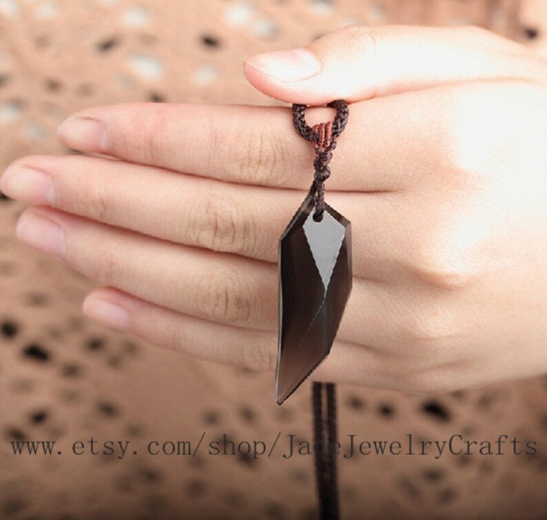 Natural Black Jade Spike Pendant Necklace Tusk Necklace Semi - Etsy