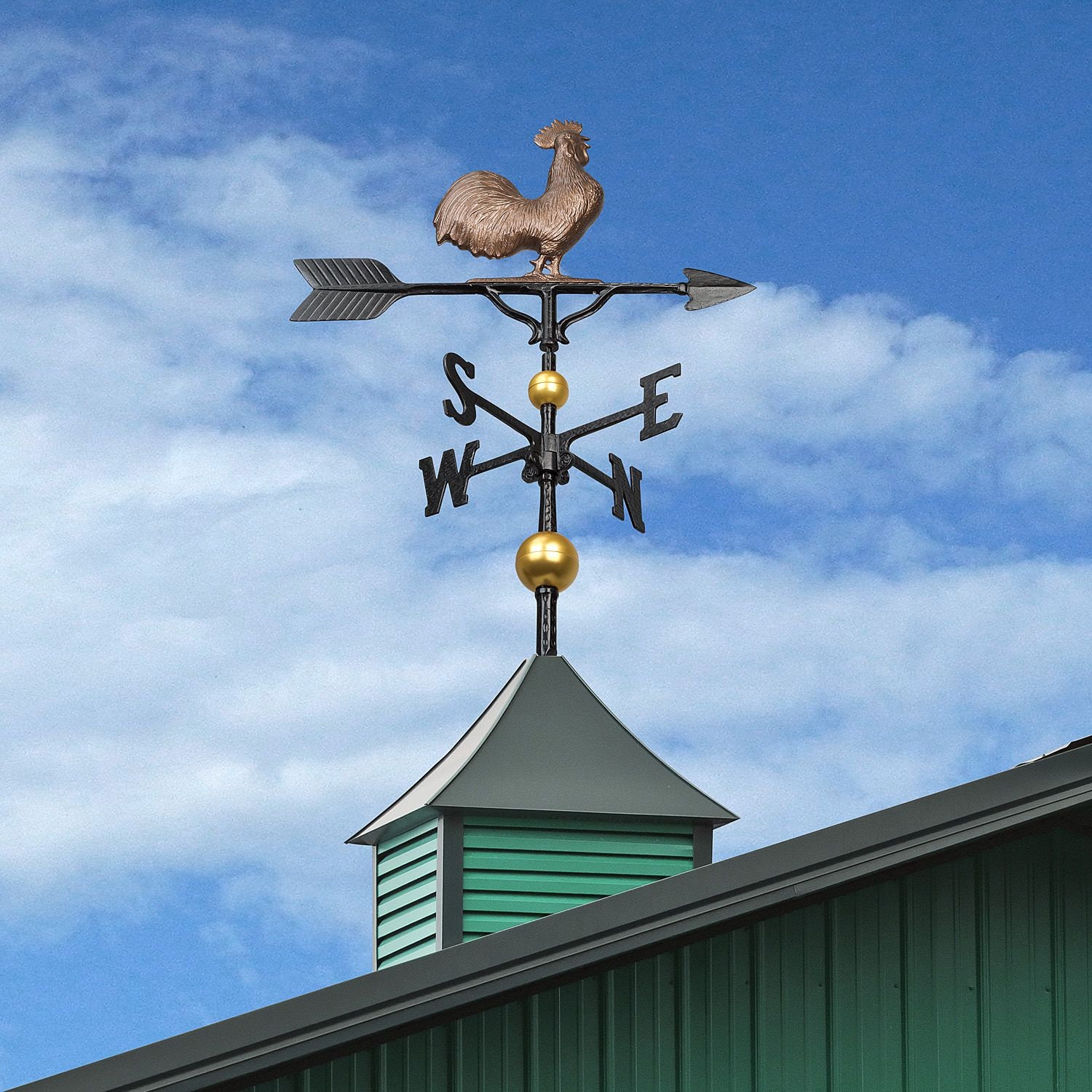 Hand Crafted Cast Metal Deluxe 3D Rooster Weathervane, Includes Roof ...