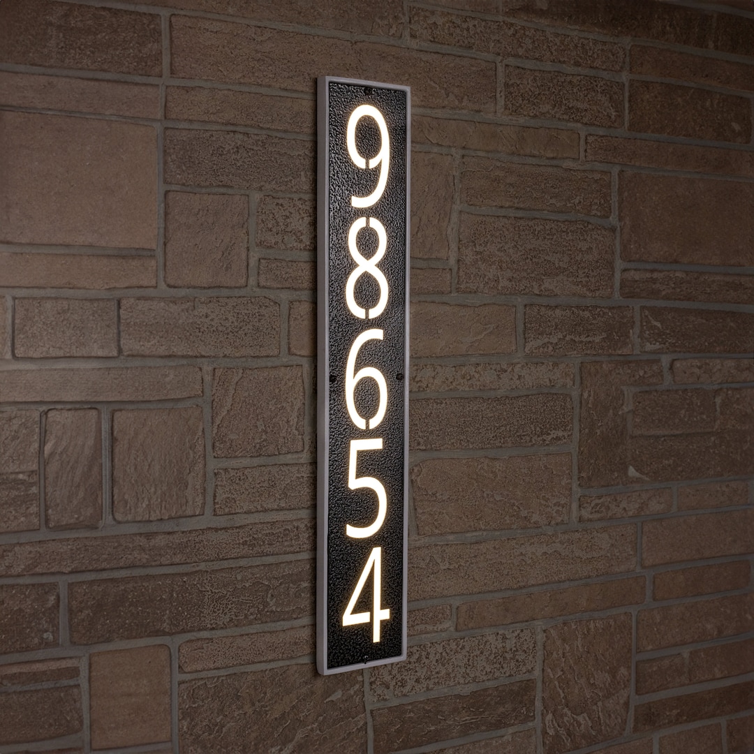 Custom Backlit LED Vertical Address Sign, LED Column House Number Sign ...