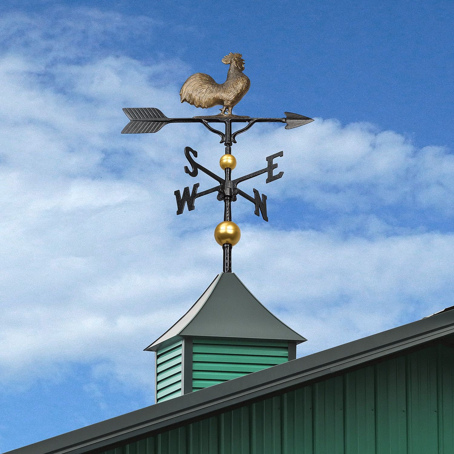 Hand Crafted Cast Metal Deluxe 3D Rooster Weathervane, Includes Roof ...