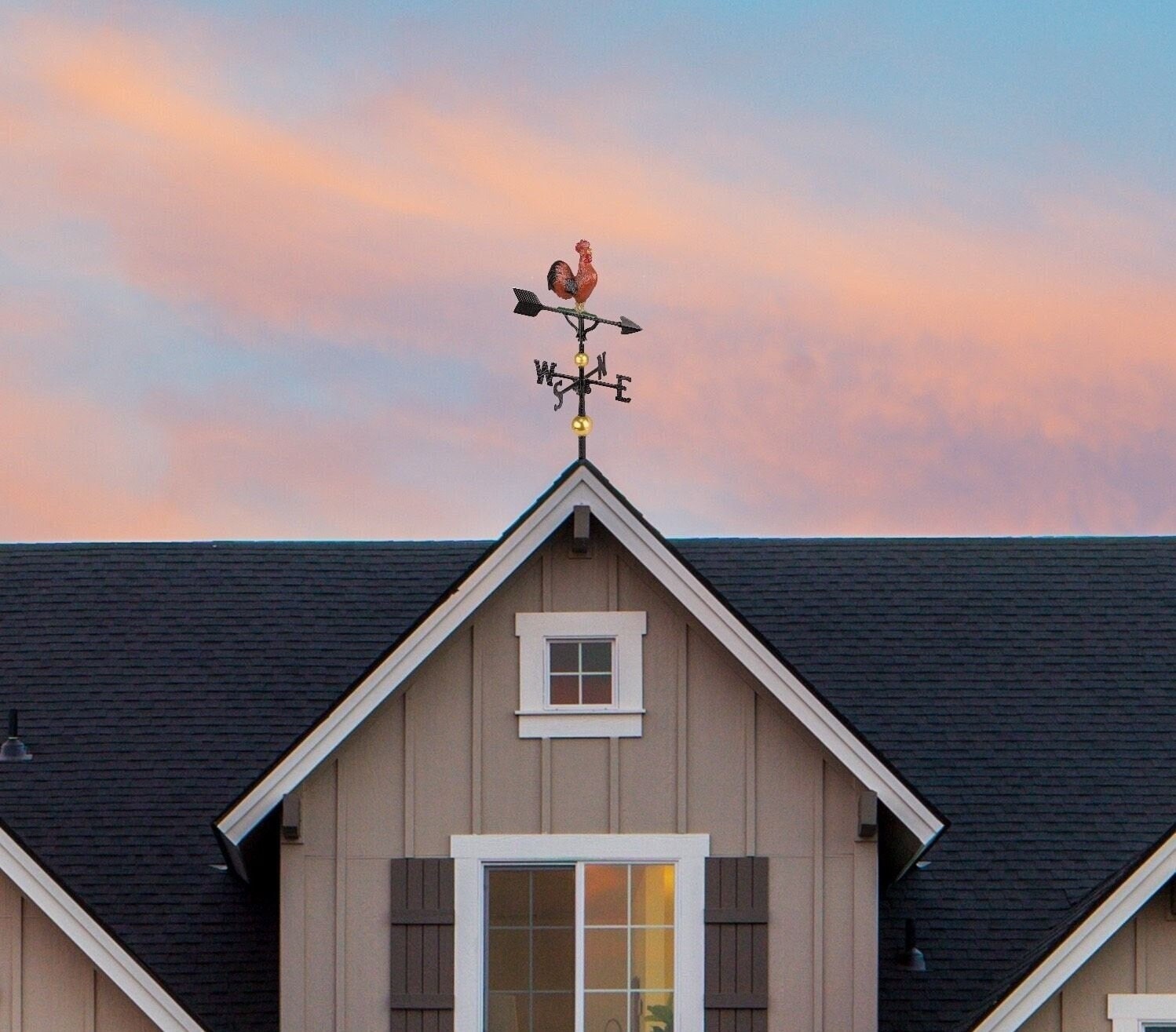 Hand Crafted Cast Metal Deluxe 3D Rooster Weathervane, Includes Roof ...