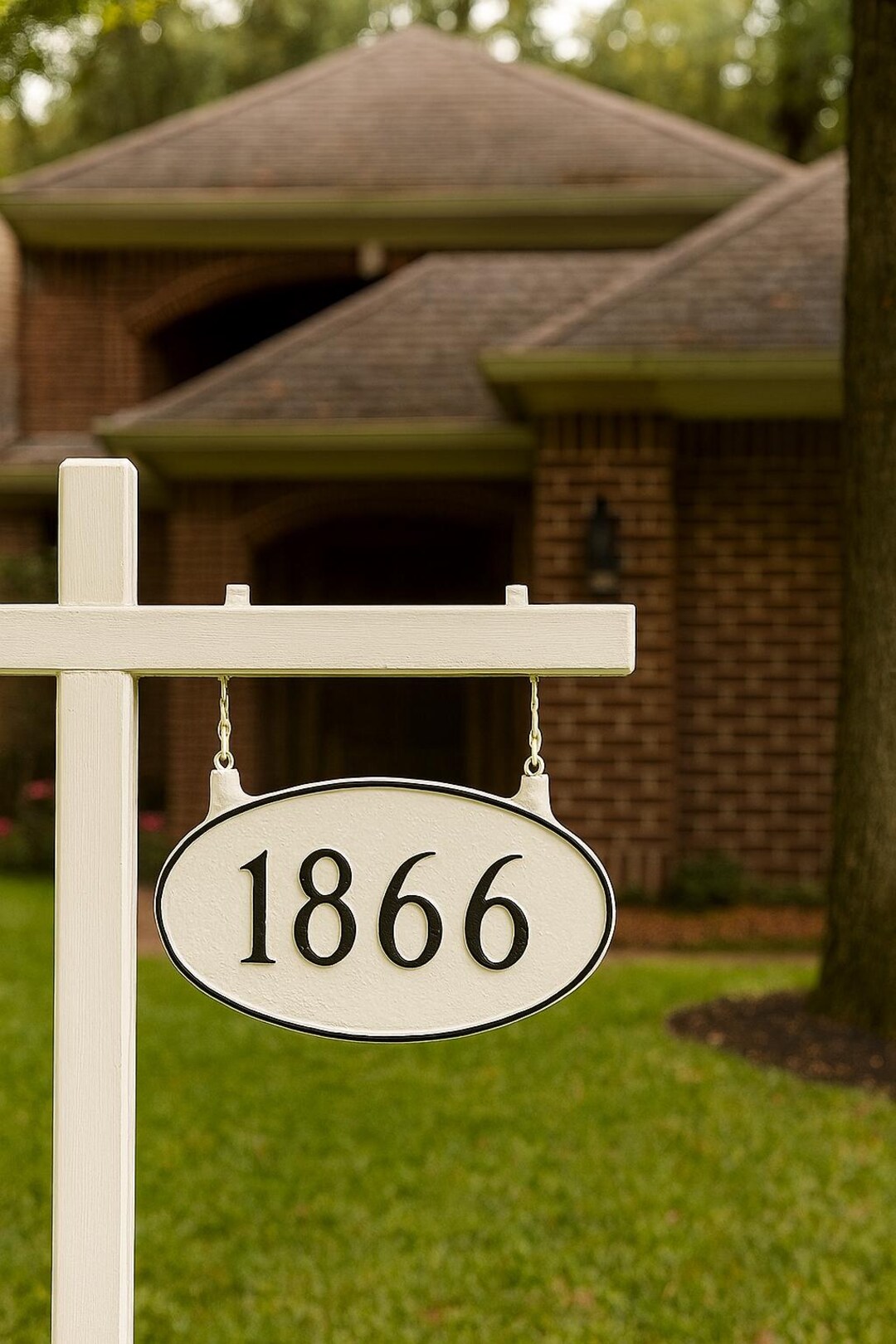 Classic Oval Double-sided Hanging Address Plaque, ONE Line Hanging ...