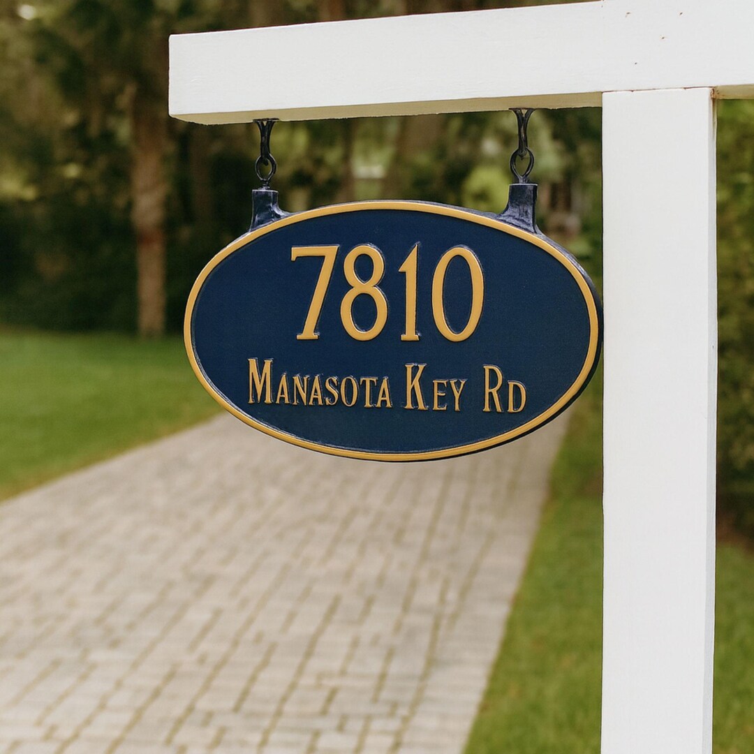 Classic Oval Double-sided Hanging Address Plaque, TWO Line Hanging ...