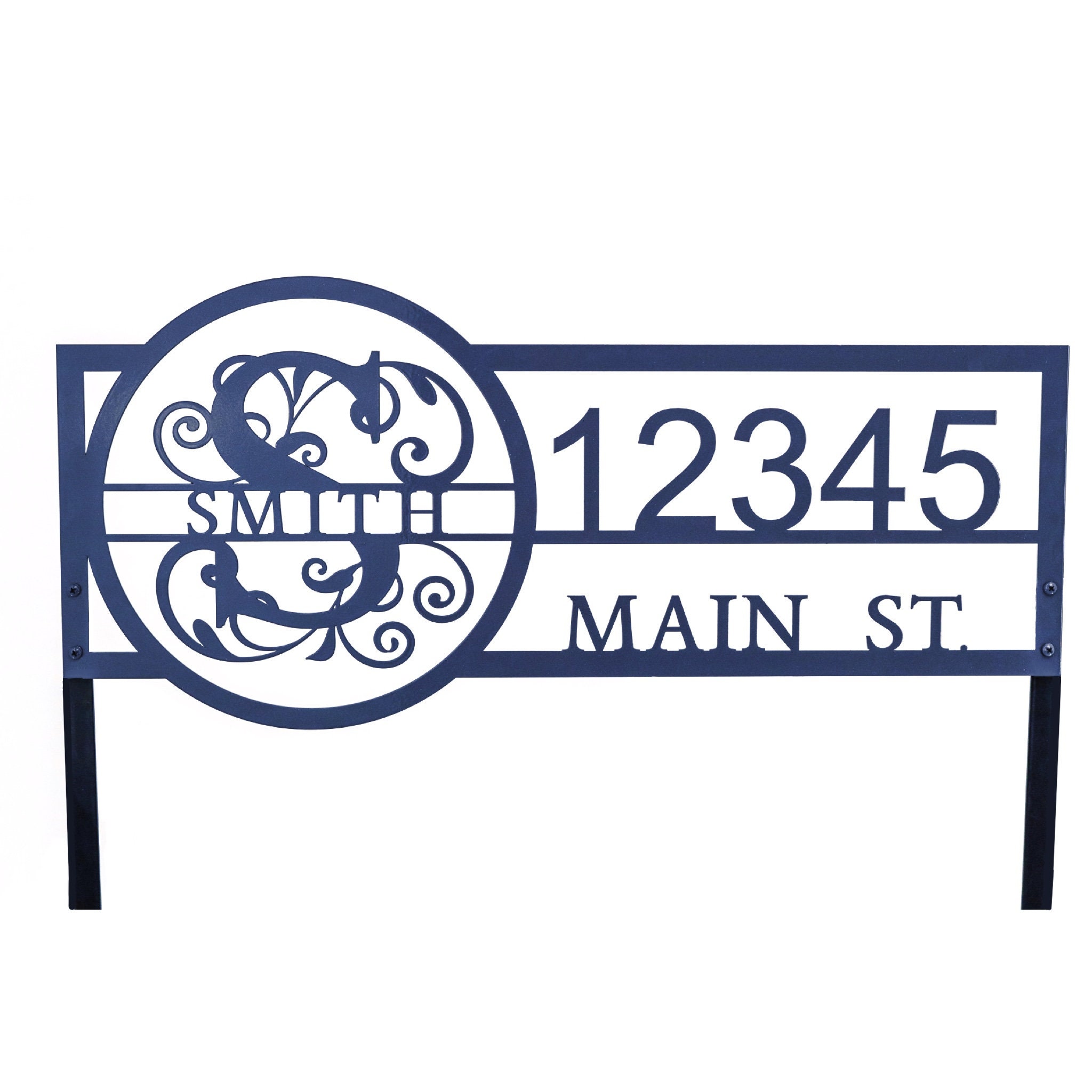 Custom Address Sign With Monogram Personalized Steel Monogram - Etsy