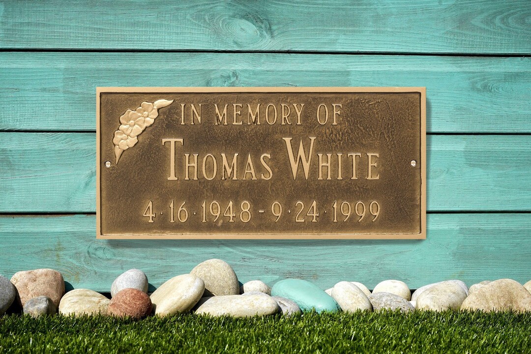 Personalized Memorial Plaque With Flower WALL Sign, Two Line Memorial ...