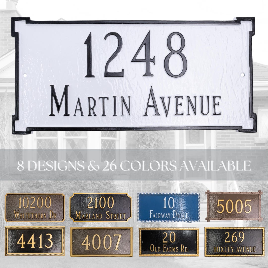 Classic Address Sign - 26 Colors - Rectangle Address Sign - Wall or ...
