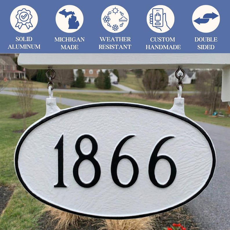 Classic Oval Double-sided Hanging Address Plaque, ONE Line Hanging ...