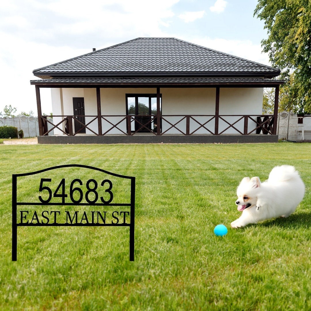 Custom House Number WALL or LAWN Arch Address Sign, Modern Metal ...