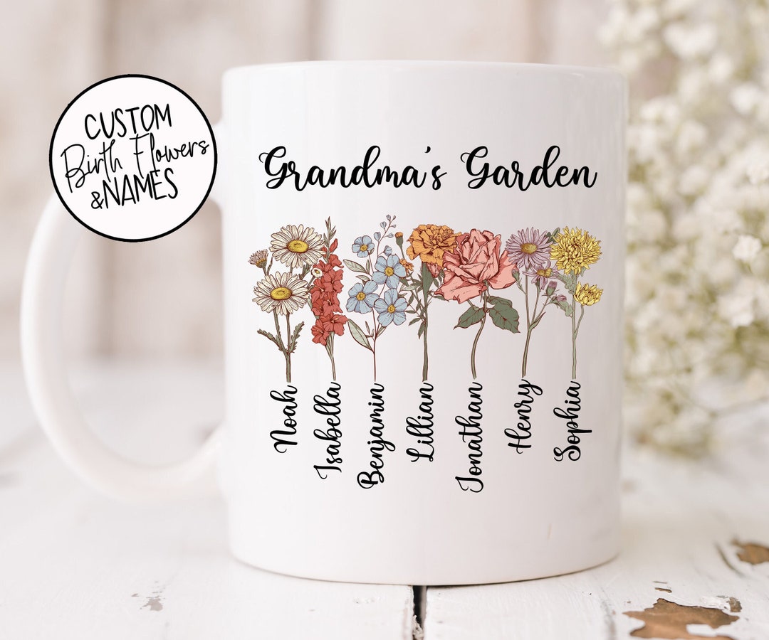 Grandmas Garden Mug With Personalized Birth Flowers Grandma Birthday