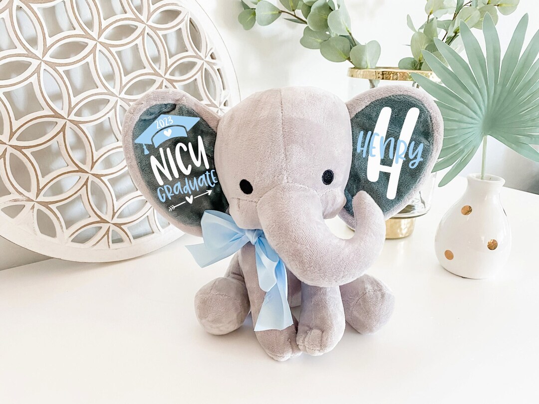 NICU Graduation Gift Boy Elephant Stuffed Animal Keepsake Personalized ...
