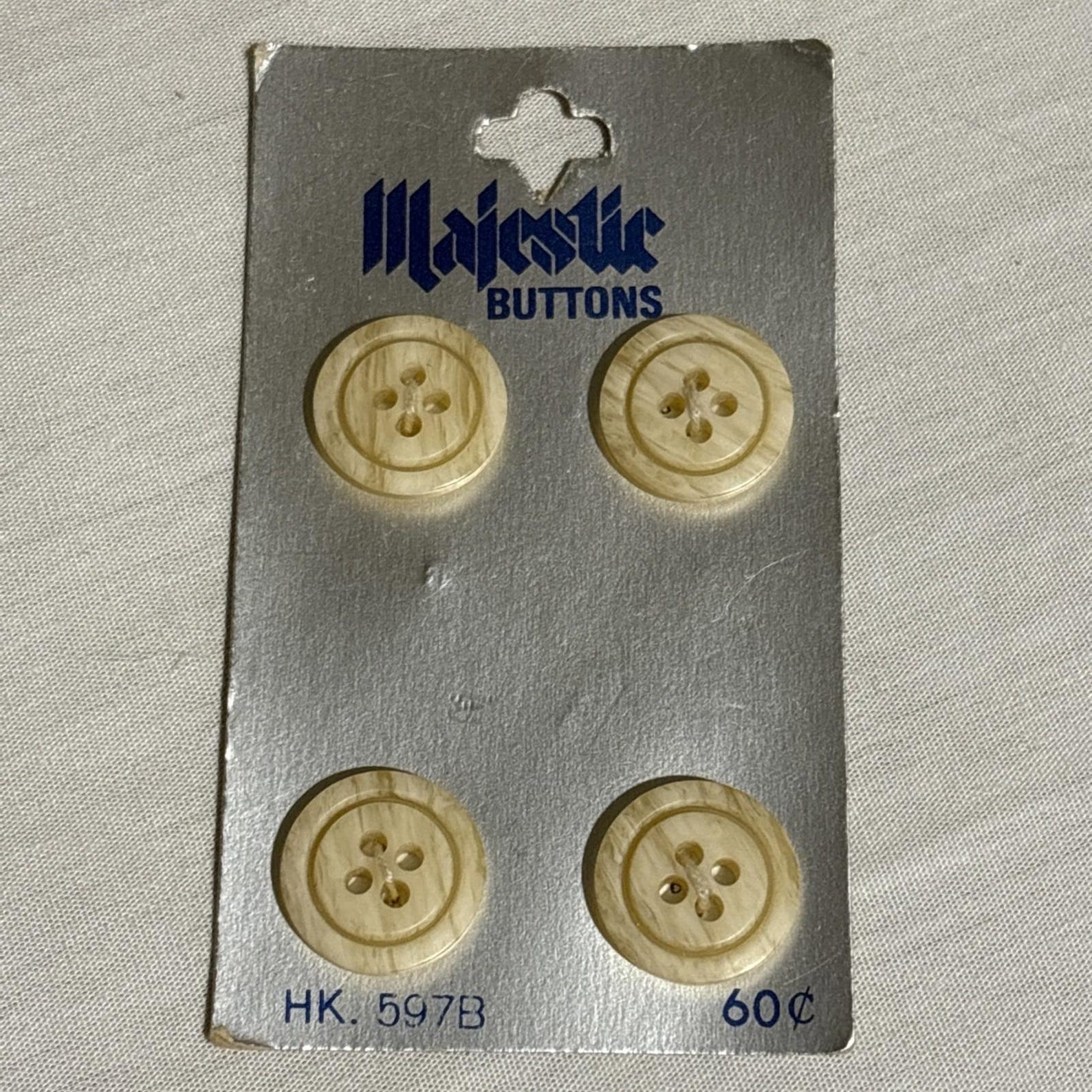 Vintage Majestic Faux Wood 4-hole Buttons Card of 4 Size 24 (5/8 ...