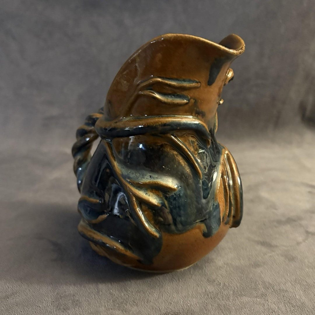 Studio Pottery Stoneware Creamer Pitcher Brown Blue Drip Glaze Fairy ...