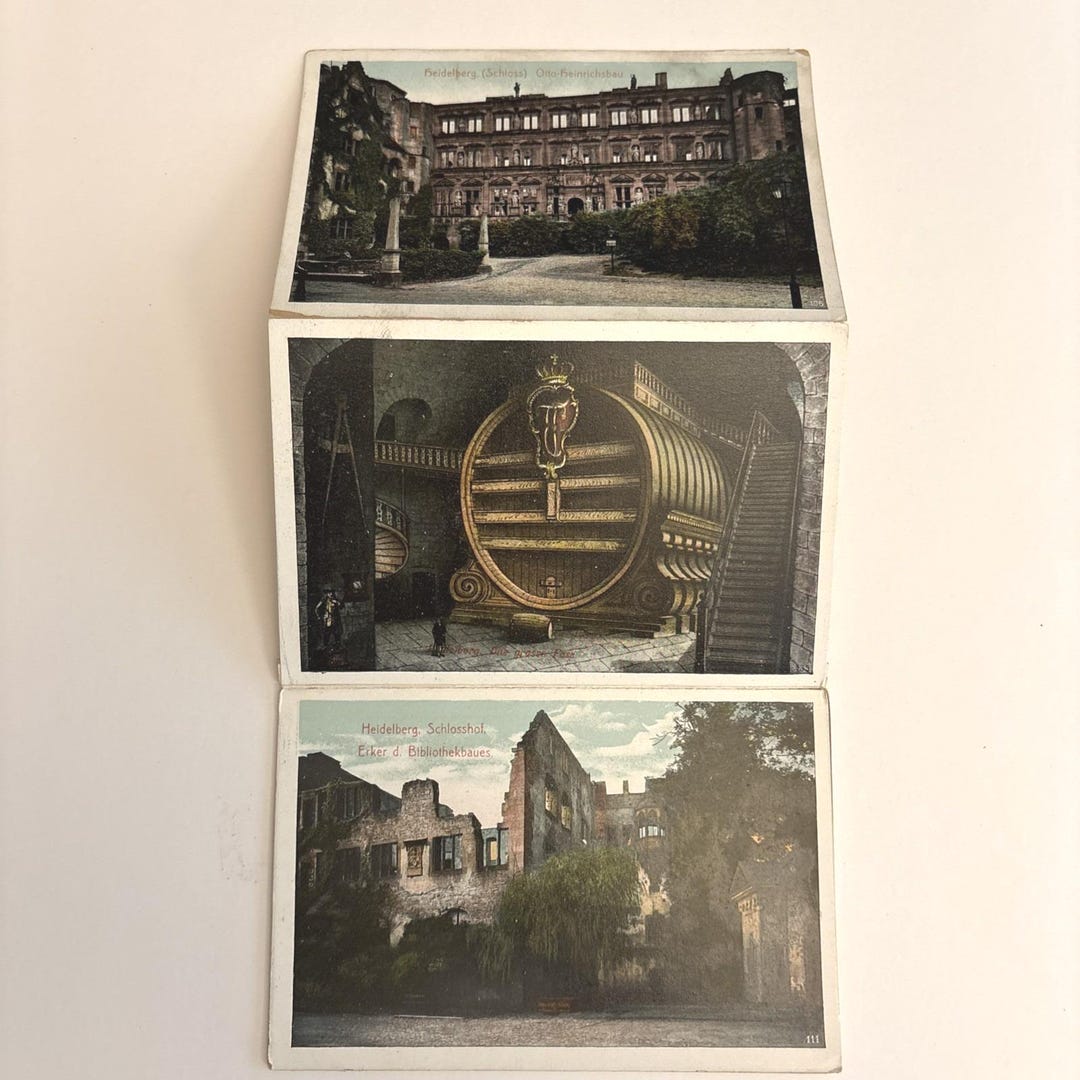 Antique Fold-out Postcard Set Heidelberg Germany Schloss Fass Unused ...