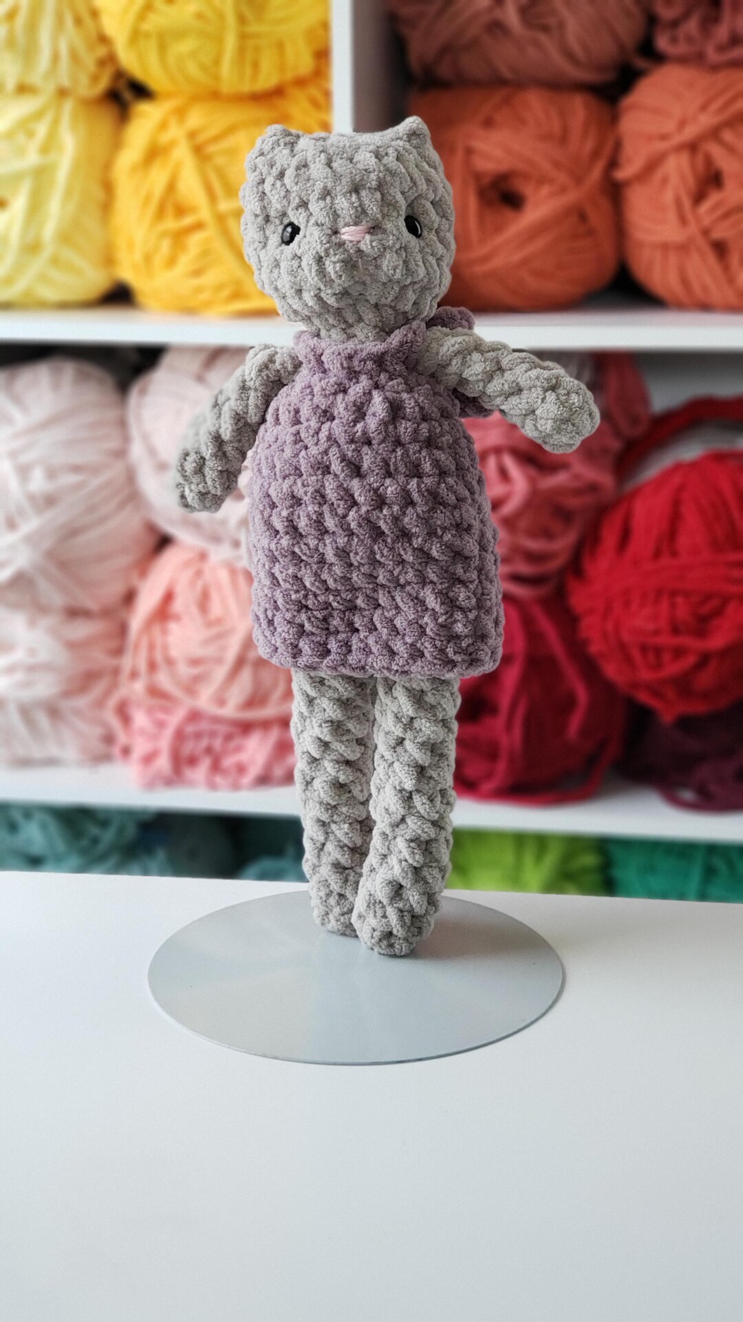 Gray Kitty Doll in a Dress | Jolene Cat | Fable Collection | Crochet ...
