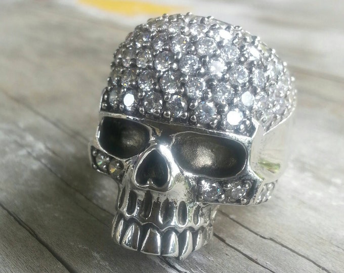 Large Skull Ring, Bling, Gangster, Sterling Silver, Steampunk ,gothic ...