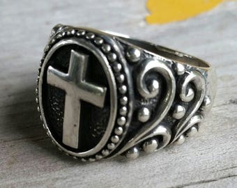 Mens cross ring | Etsy