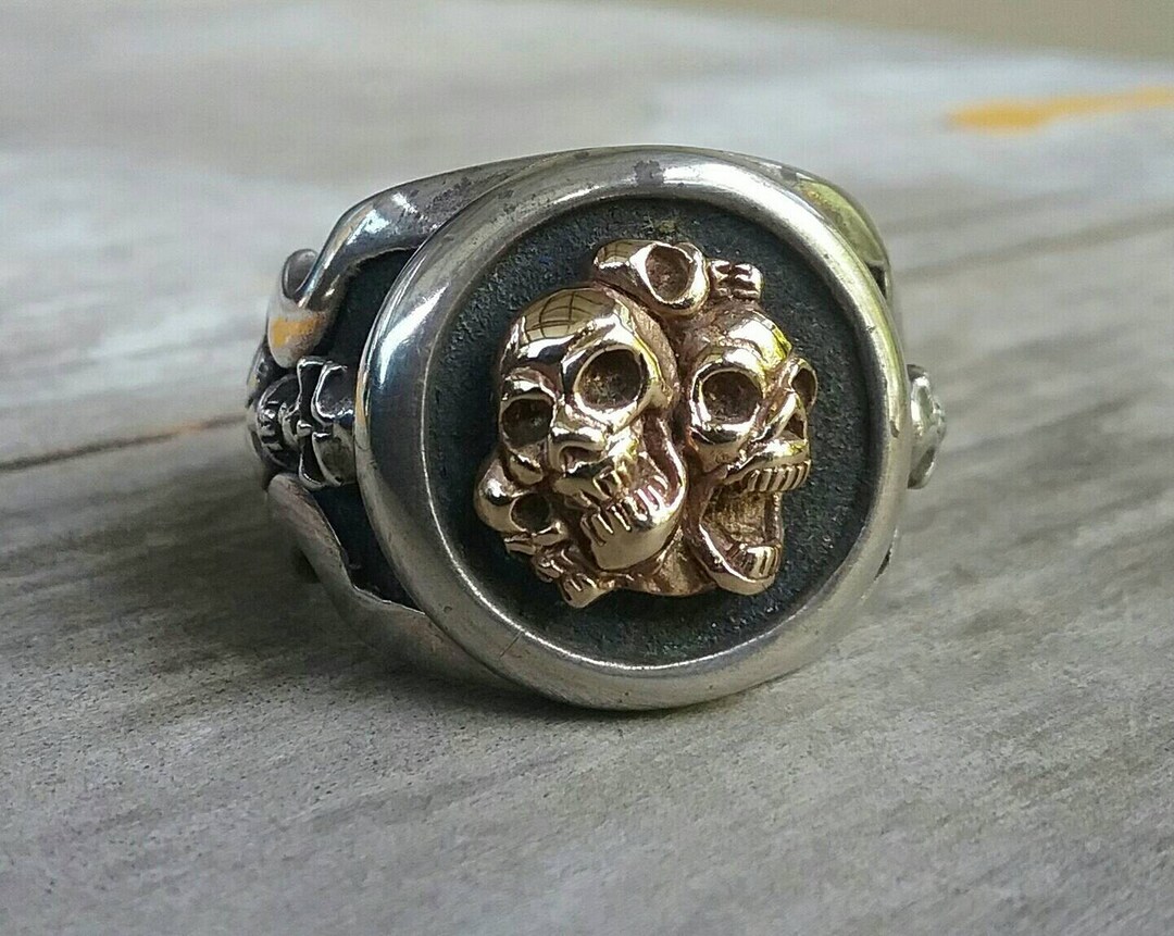Gold Skull Ring,9k Sterling Silver,two Tone, Signet Ring 9ct Gold ...
