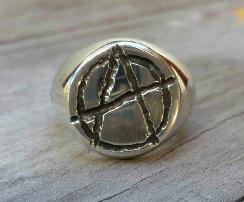 Large Anarchy Ring, Sterling Silver,rebel, Steampunk, Punk, Signet Ring ...