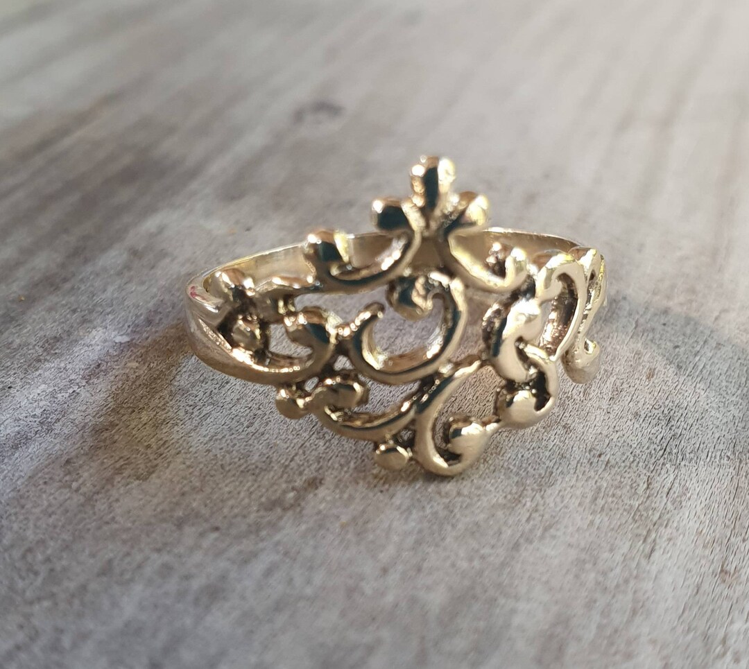 Gold Scroll Ring,solid 9ct/9k Gold,dainty Filegree,swirl,art Nouveau ...
