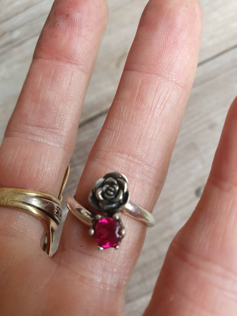 Rose ringsterling silverczlong ring boho flower art | Etsy