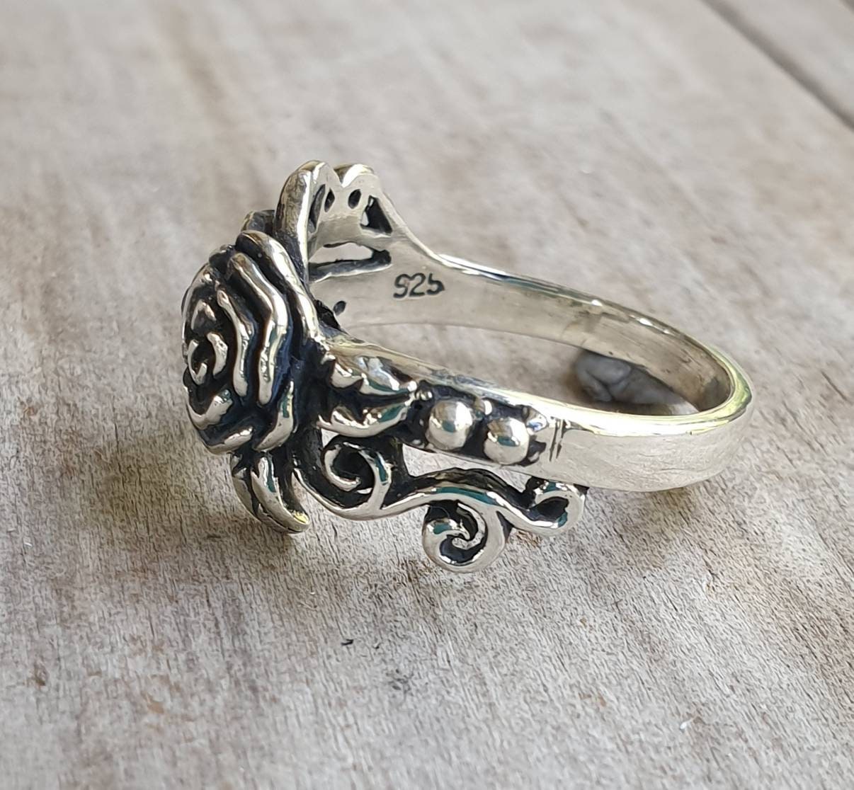 Rose ringsterling silverpink crystalflowerboho | Etsy