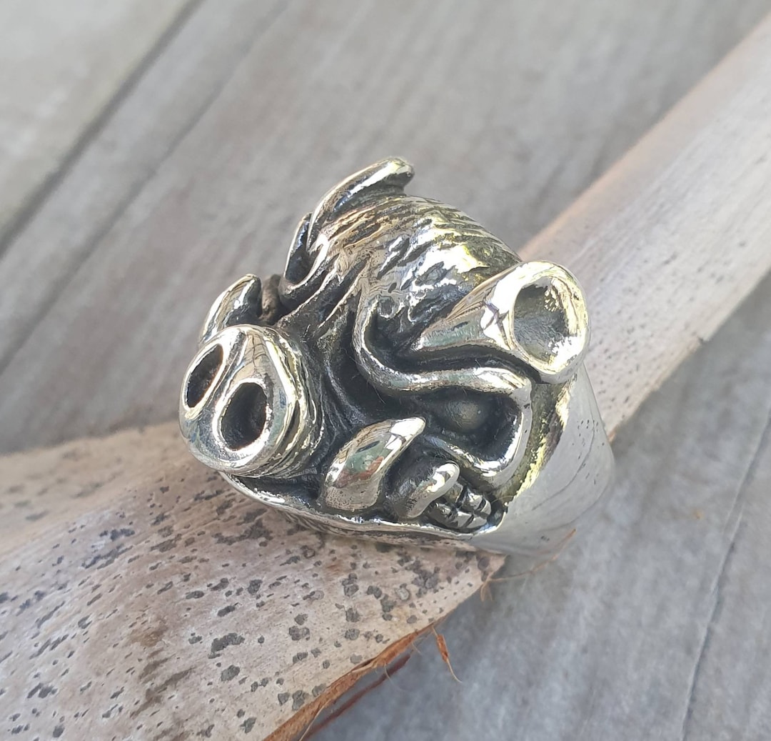 Pig Ring,boar Ring,sterling Silver,chunky Ring,big,solid Silver Ring ...