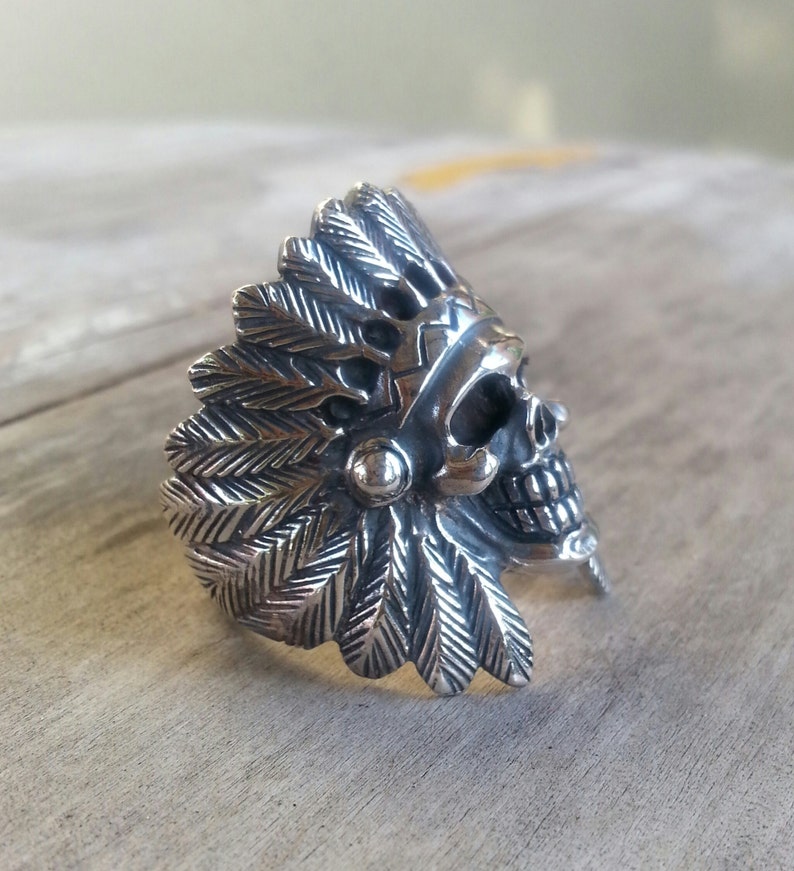 Large Indian Chiefskull Ring Tribal Sterling - Etsy