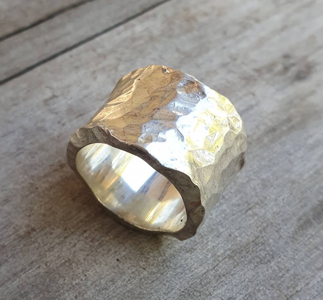 Chunky Ring,wide,heavy,solid,handmade,hammered,sterling Silver,half ...
