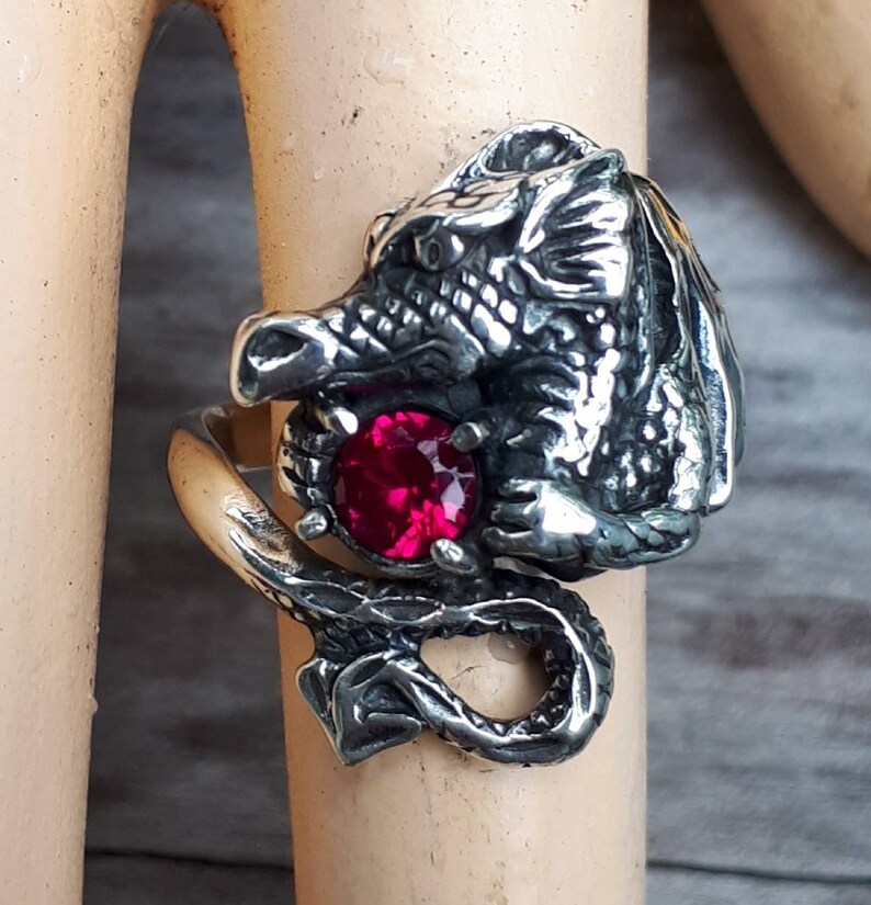 Dragon Ring Pink Cz Sterling Silver Fantasy Mythical Steampunk | Etsy